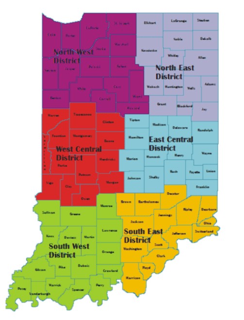 Printable Indiana State Disaster District Map